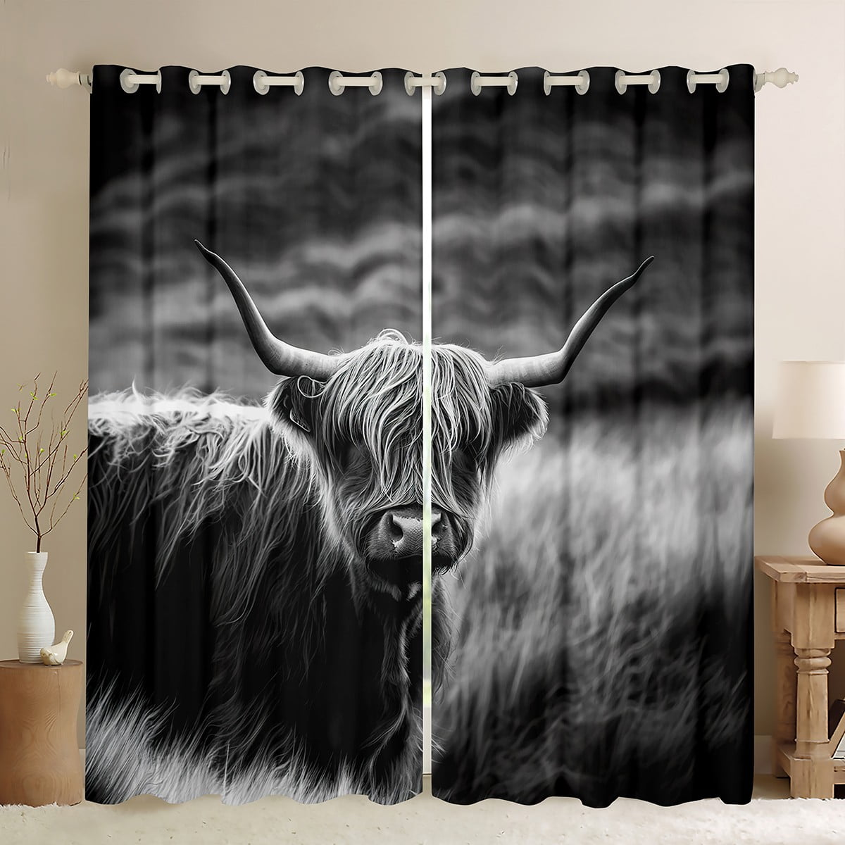 Erosebridal Highland Cow Darkening Drapes Highland Cattle 30%-50% ...