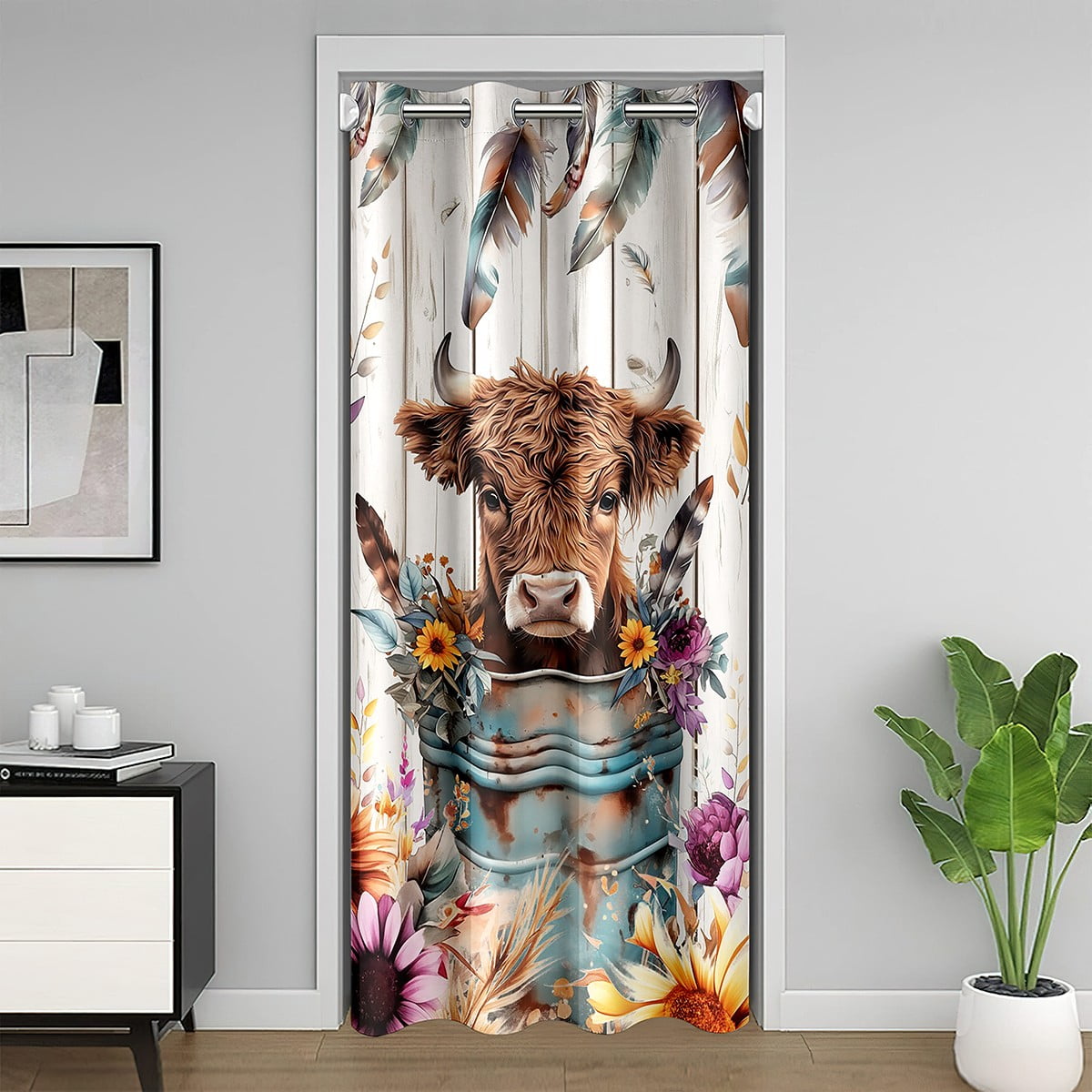 Erosebridal Highland Cow Door Curtain for Doorway Privacy,Watercolor ...