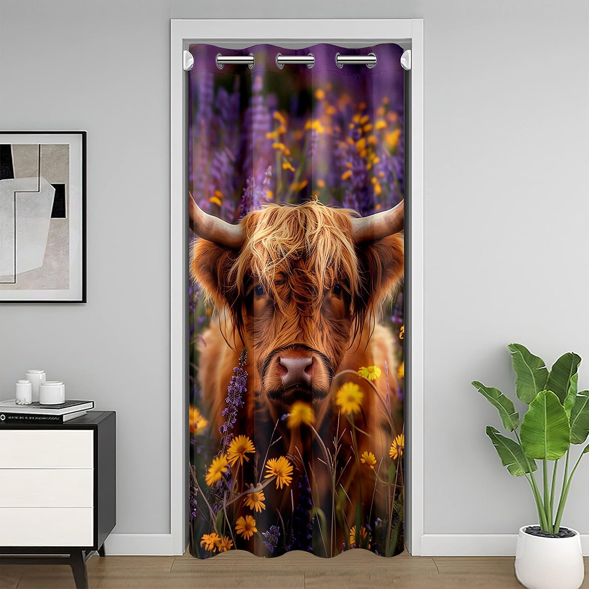 Erosebridal Highland Cow Door Curtain For Doorways 52x84, Groovy Flower ...