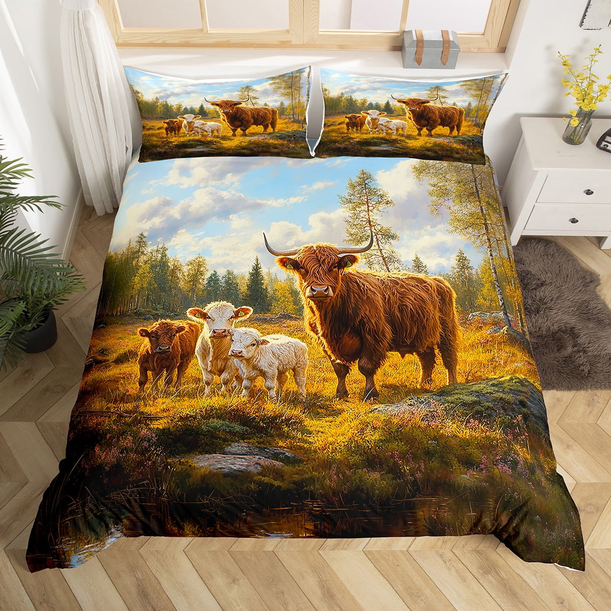 Erosebridal Highland Cow Duvet Cover King Size, Highland Cattle Bedding Set Animal Comforter ...