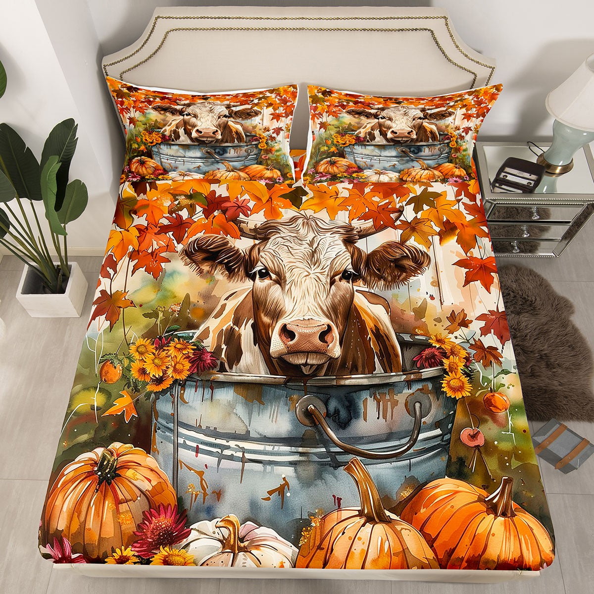 Erosebridal Highland Cow Fitted Sheet Full Size Highland Cattle Bedding ...