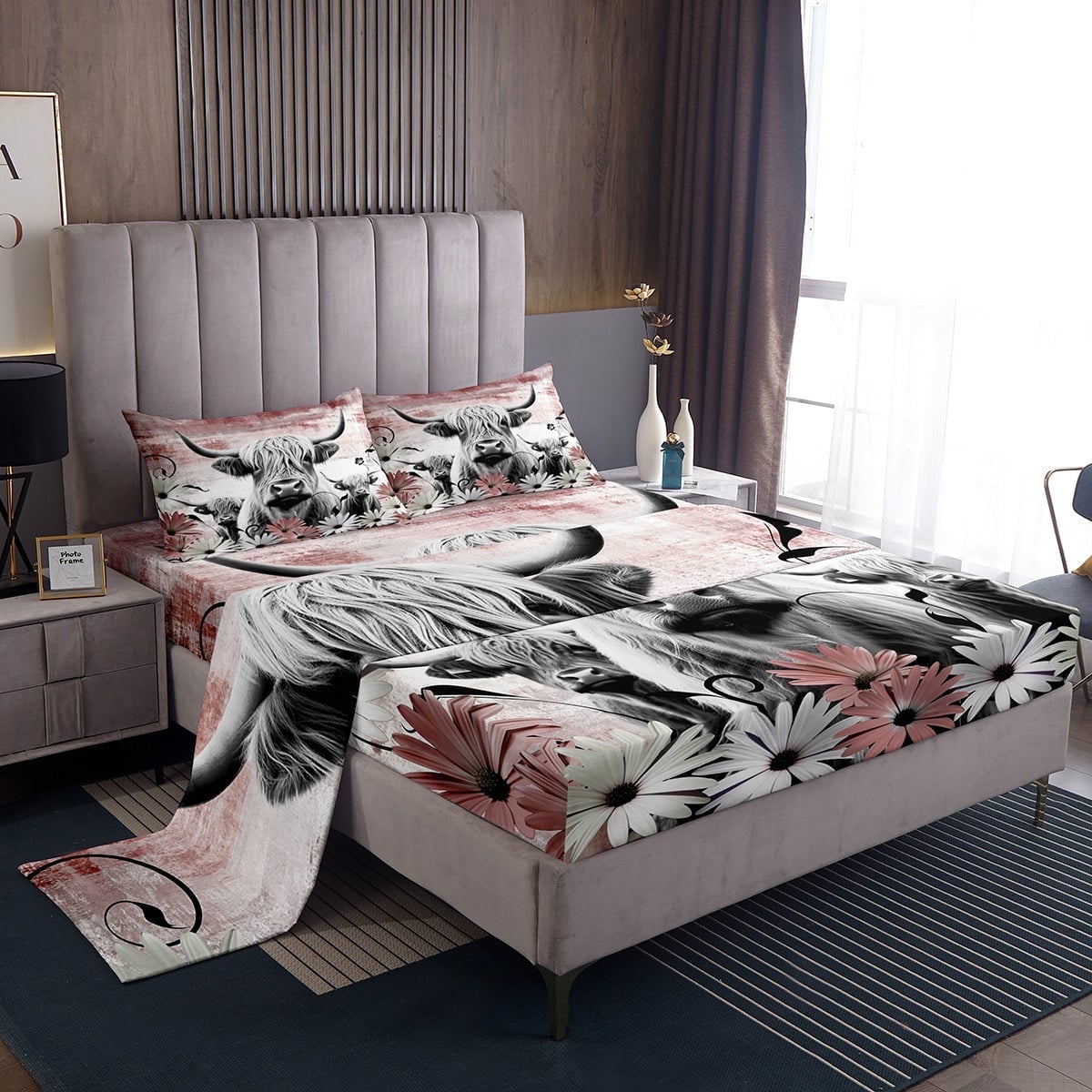 Erosebridal Highland Cow Print Bed Sheets Full,Red Western Farmhouse ...