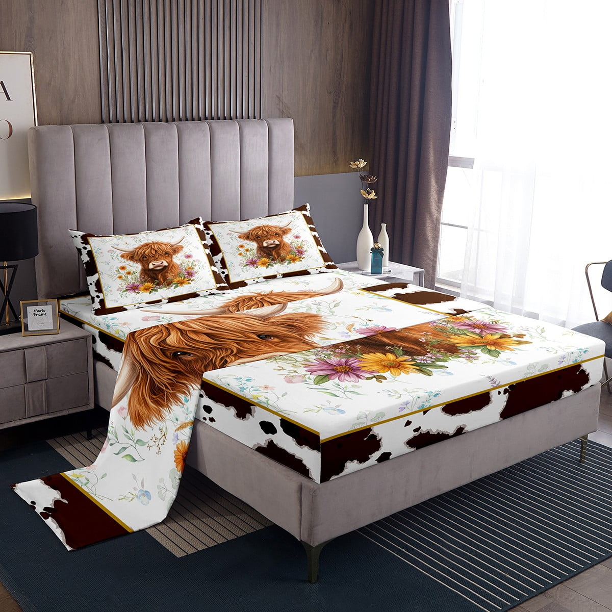 Erosebridal Highland Cow Queen Sheet Sets, Rustic Farmhouse Bedding Queen Size, Cow Print Decor ...