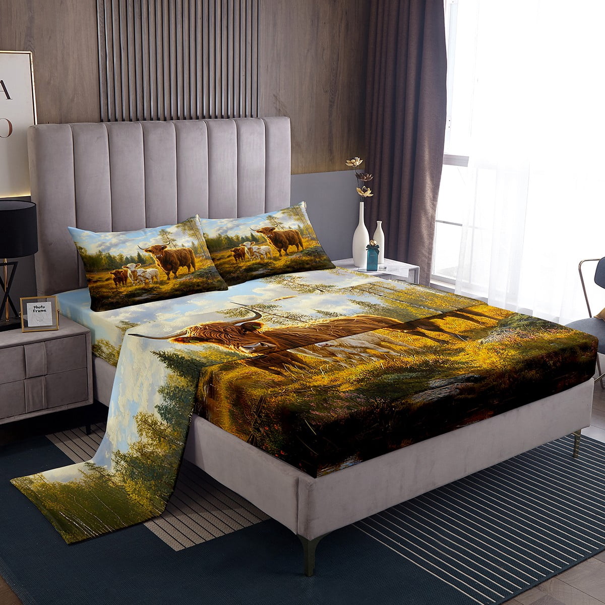 Erosebridal Highland Cow Sheet Set King Size, Highland Cattle Bed ...