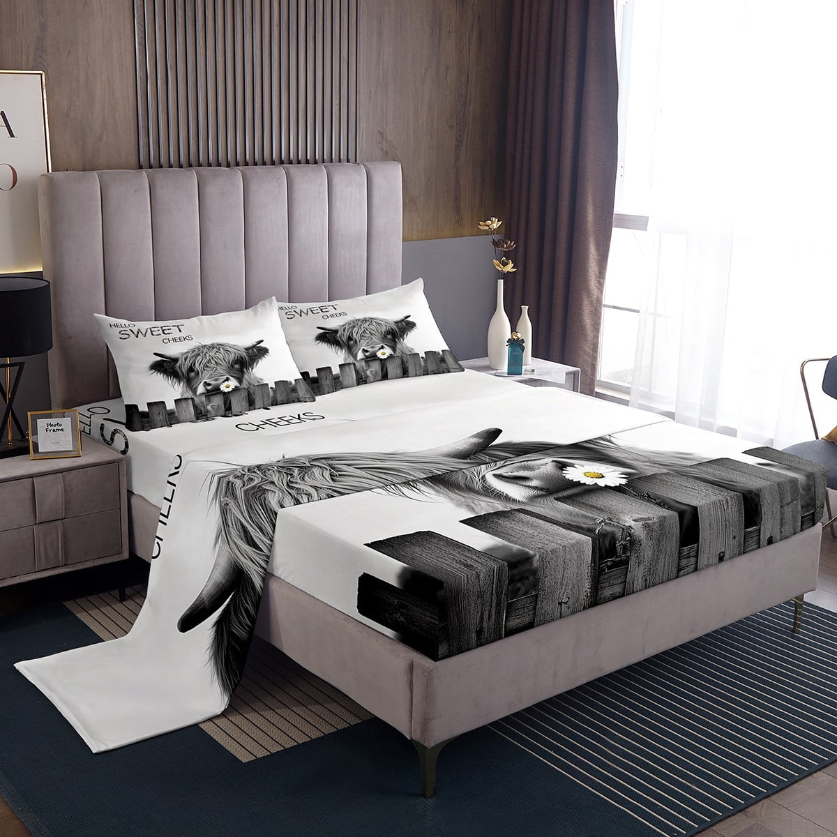 Erosebridal Highland Cow Sheet Set Queen Size Highland Cattle Sheets ...