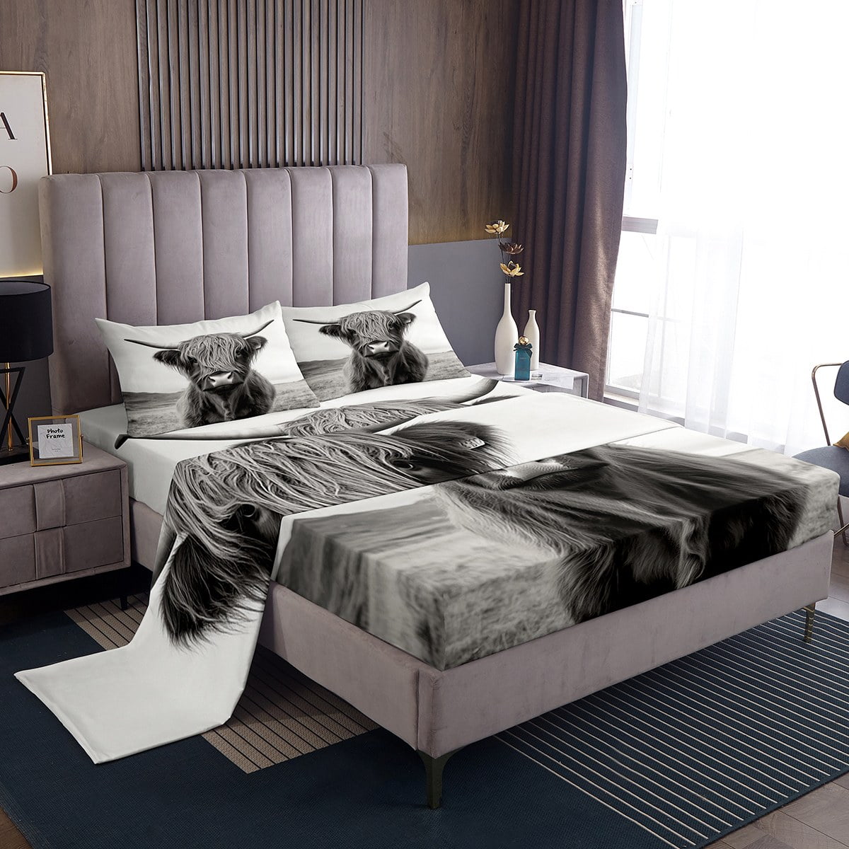 Erosebridal Highland Cow Sheets with Deep Pocket Fitted Sheet Full Size, Highland Cattle Sheet ...