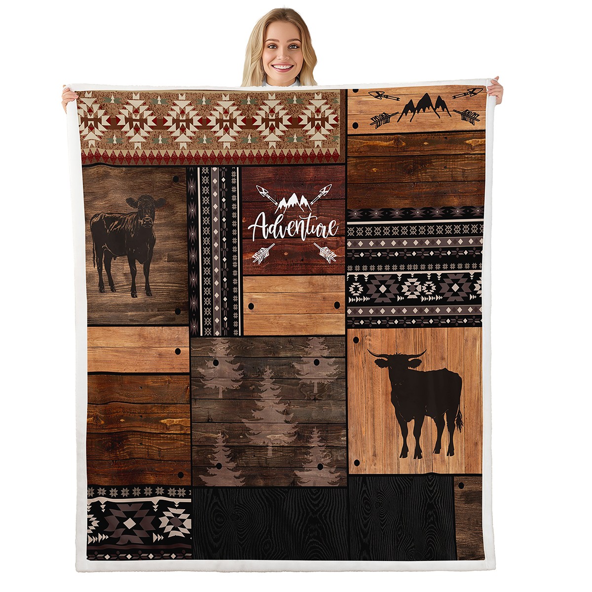 Erosebridal Highland Cow Throw Blanket,Rustic Cowhide Fleece Blanket ...