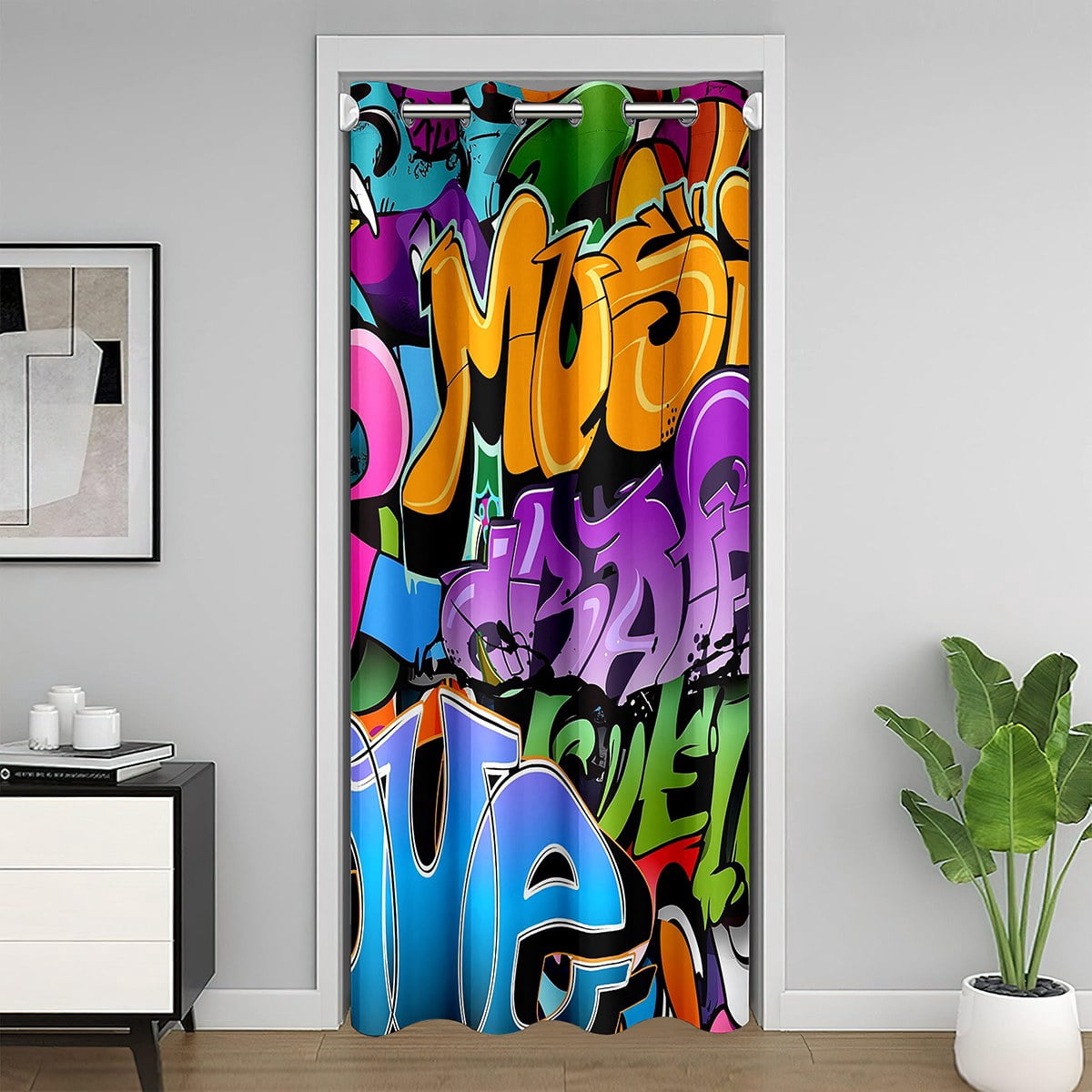 Erosebridal Hip Hop Graffiti Door Curtain Panel 42x84, Modern Splash ...
