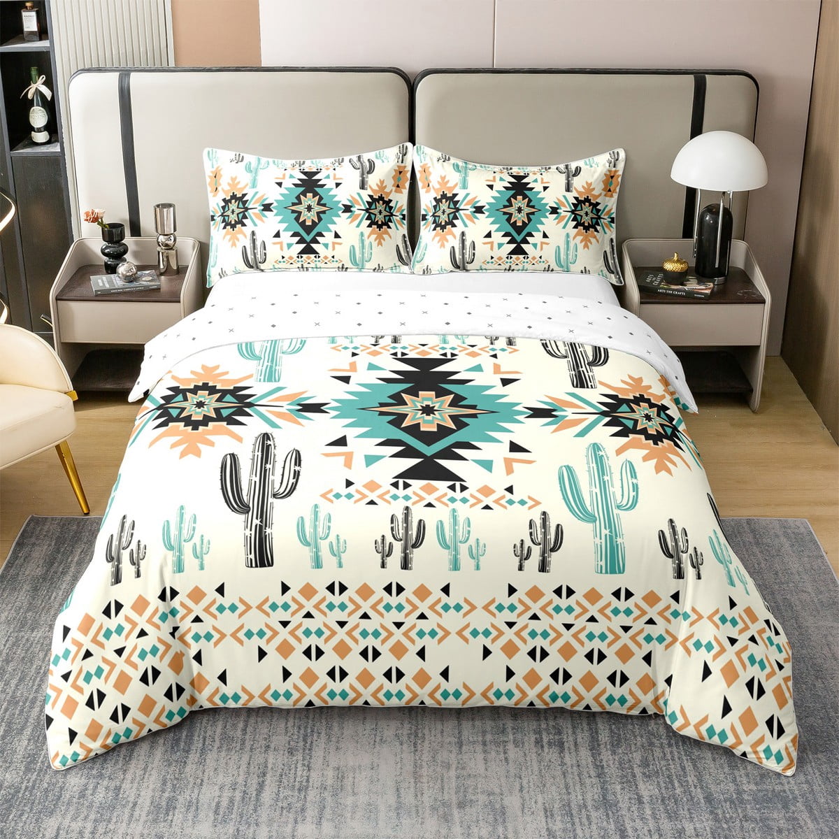 Erosebridal Hippie Aztec Comforter Cover King,Botanical Cactus Bedding ...