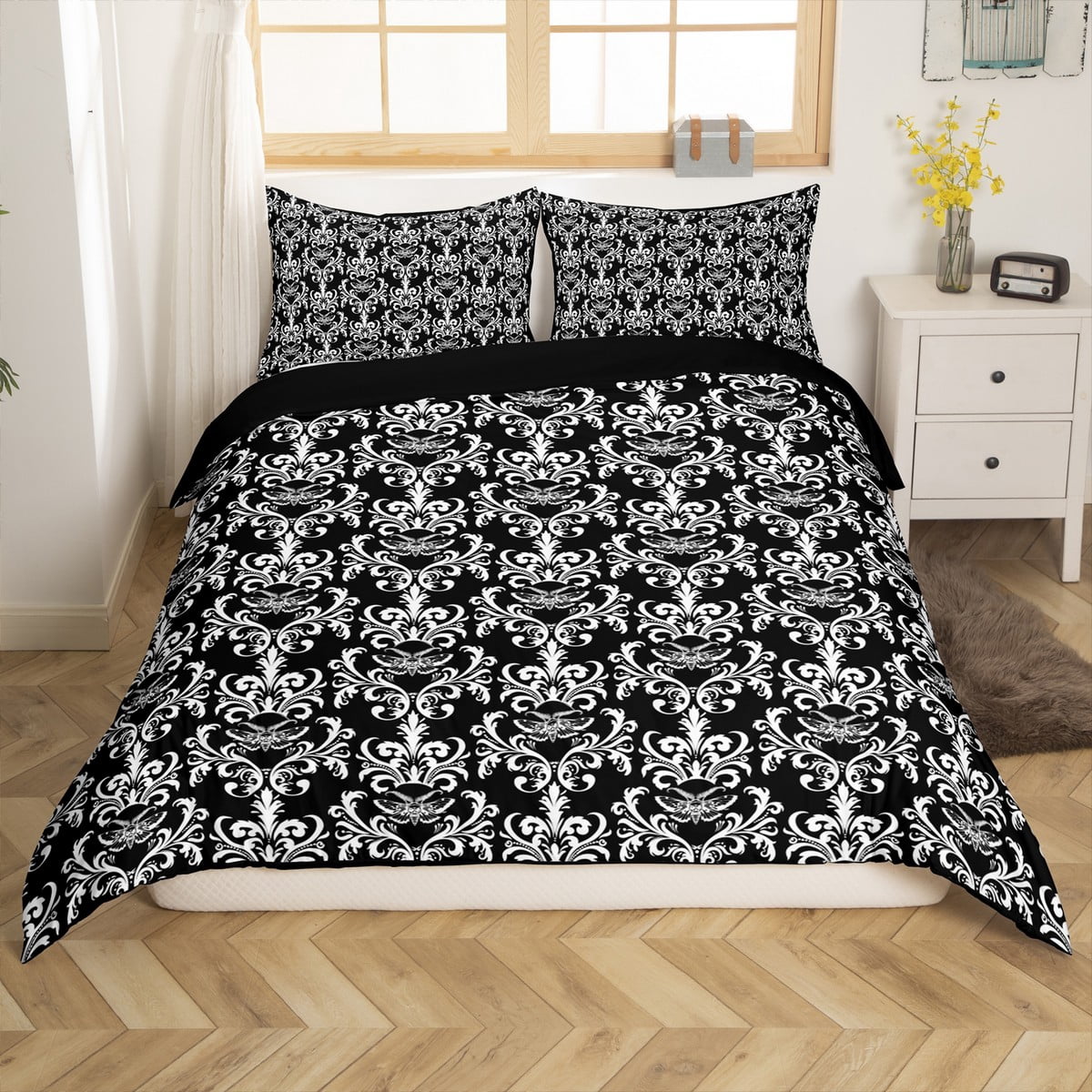 Erosebridal Hippie Black White Damask Comforter Cover Twin, Traditional ...