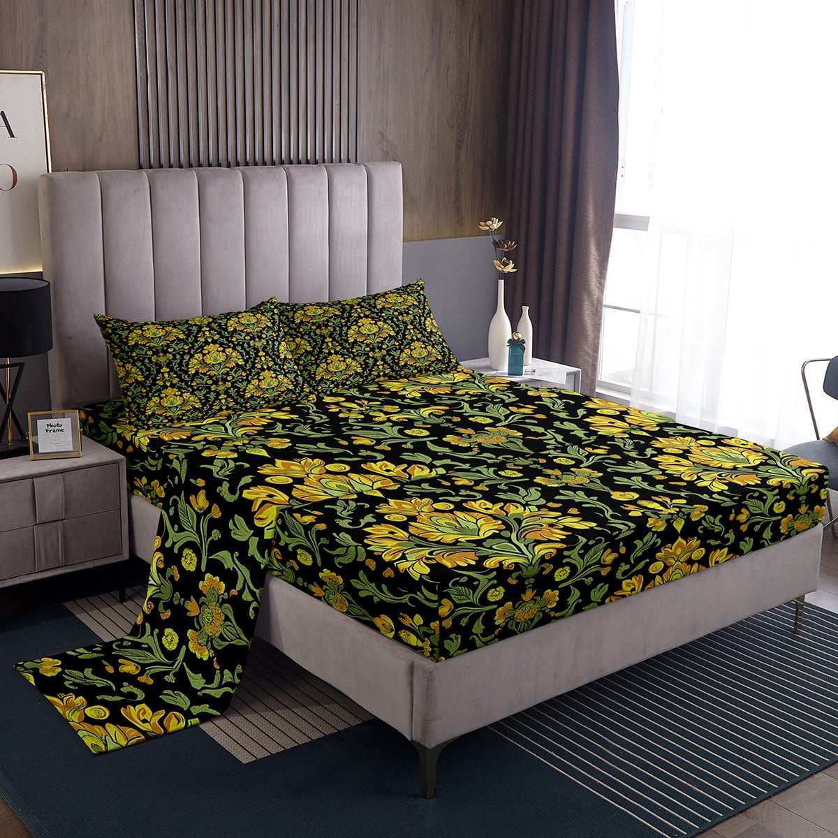 Erosebridal Hippie Damask Queen Sheet Sets, Chic Floral Bedding, 4 ...