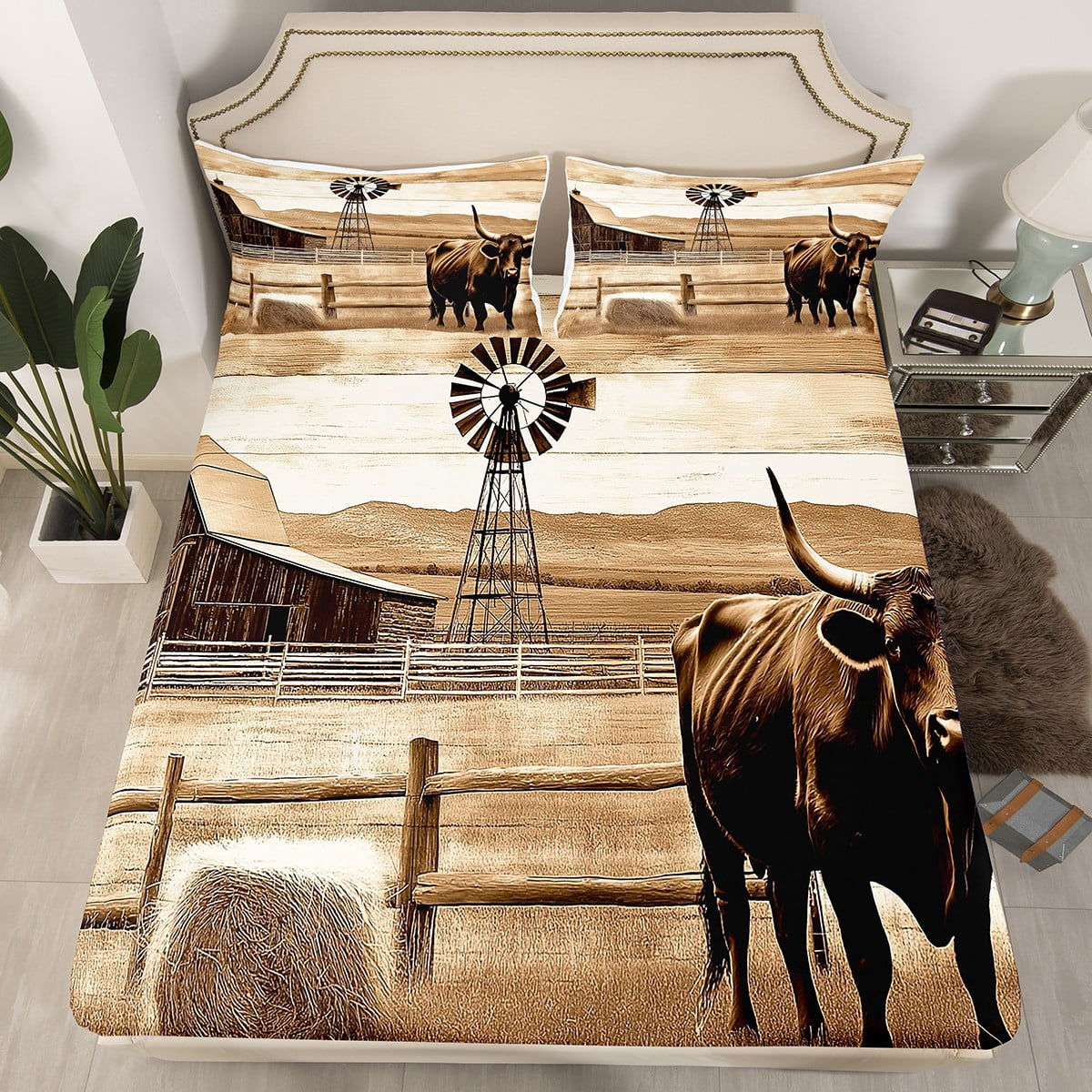 Erosebridal Hippie Deer Moose Fitted Sheet Full, Retro Mandala Flower ...