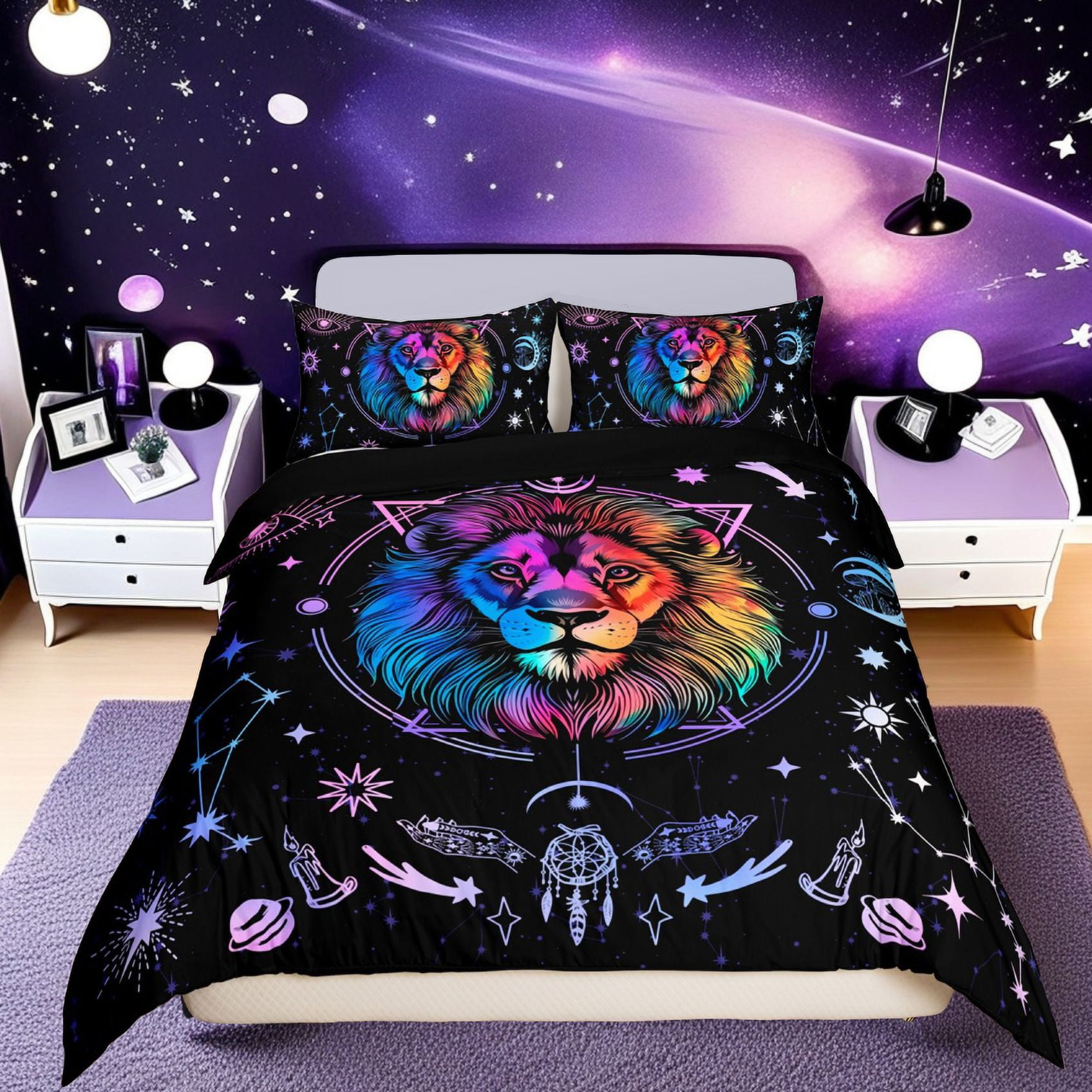 Erosebridal Hippie Leo Duvet Cover Queen, Trippy Astrology Bedding Sets ...