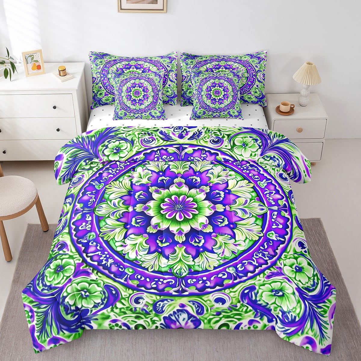 Erosebridal Hippie Mandala Bedding Twin Size, Boho Flower Comforter ...