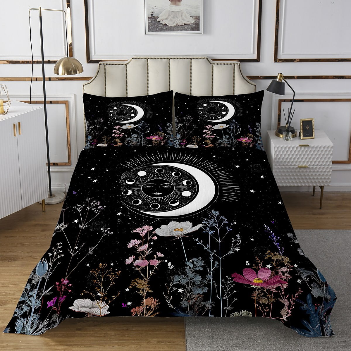 Erosebridal Hippie Moon Print Bedspread Sets Queen Size, Botanical ...