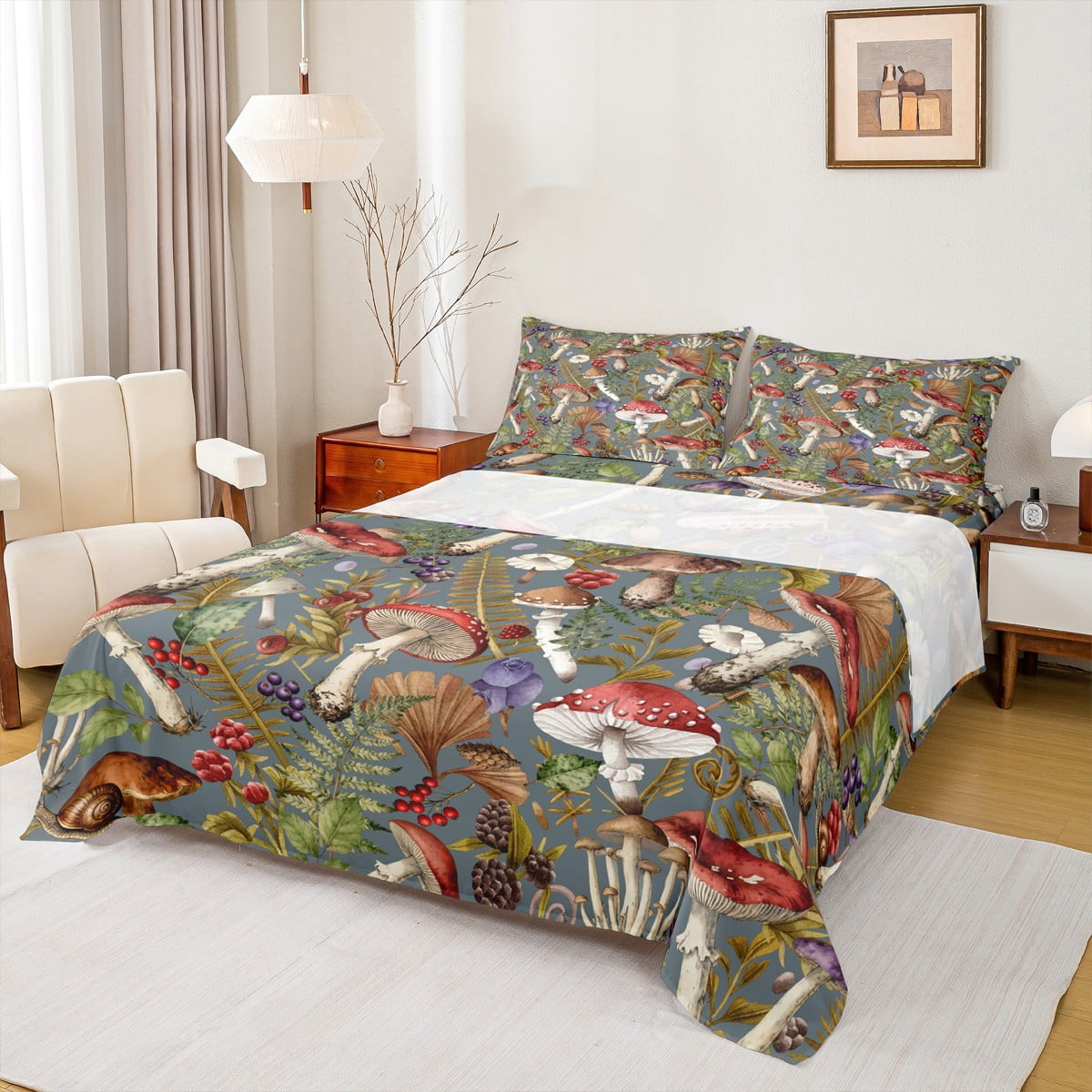 Erosebridal Hippie Mushroom Bed Set Brown Red Natural Fungus Bed Sheets ...