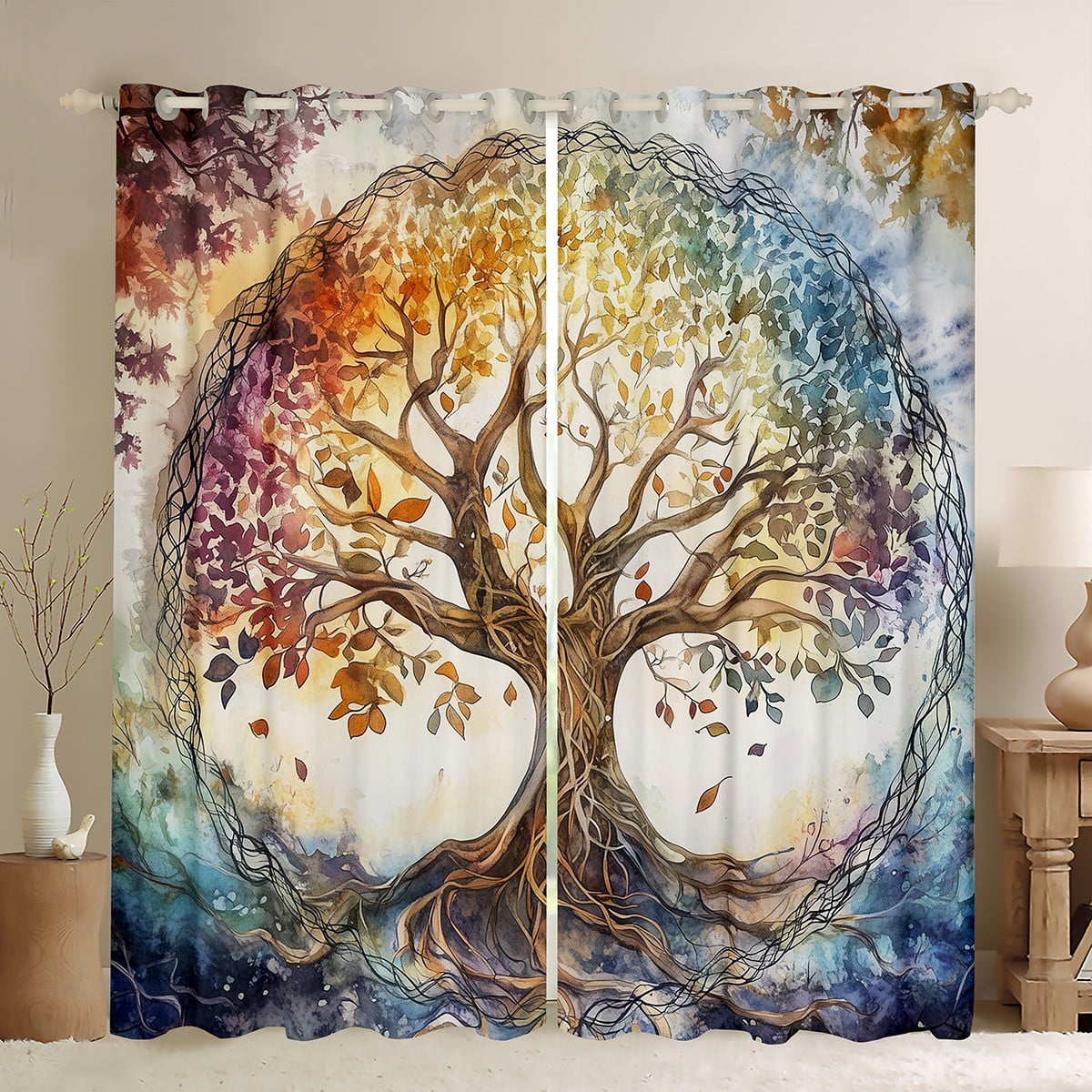 Erosebridal Hippie Tree of Life Curtains Pack of 2 (38x45), Boho ...