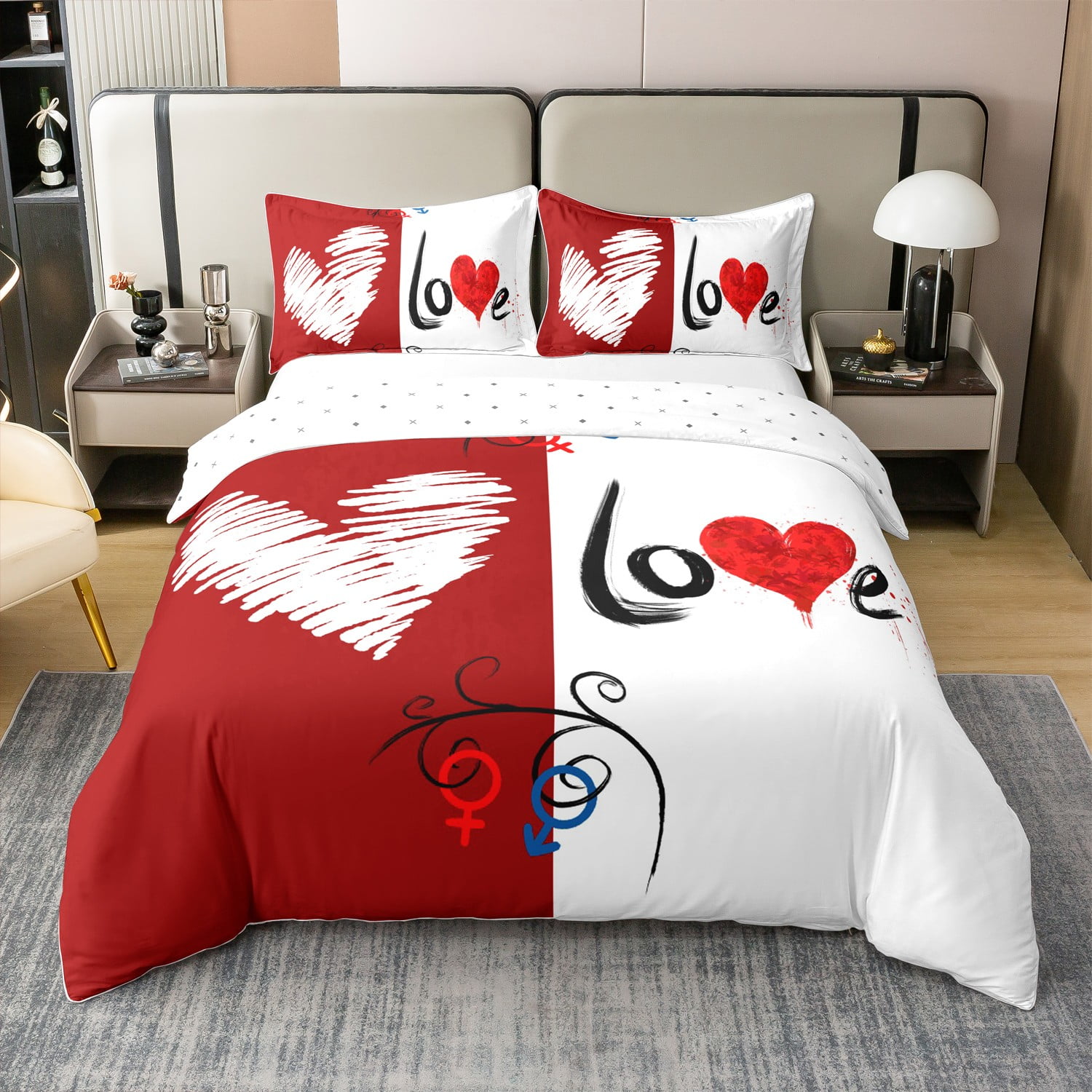 Erosebridal His and Hers 100% Cotton Duvet Cover Mr Mrs Bedding Set King Size for Boys Girls ...