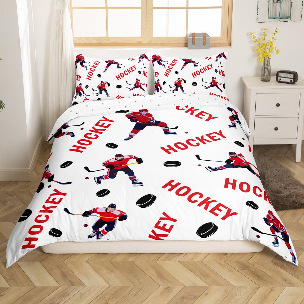 Erosebridal Hockey Print Comforter Cover, Sports Theme Bedding, Ice ...