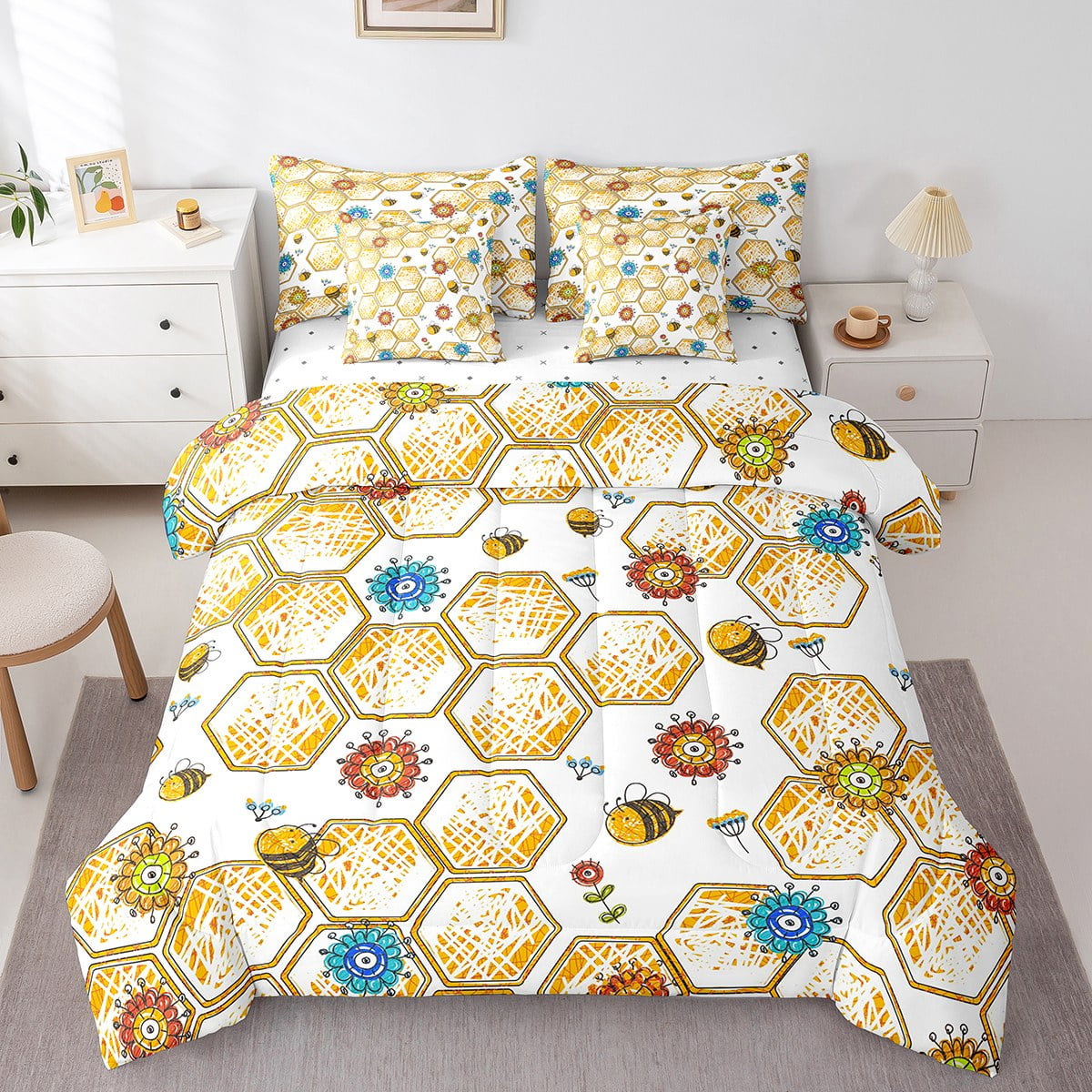 Erosebridal Honeycomb Bedding King Size, Cartoon Bee Bed in a Bag King ...