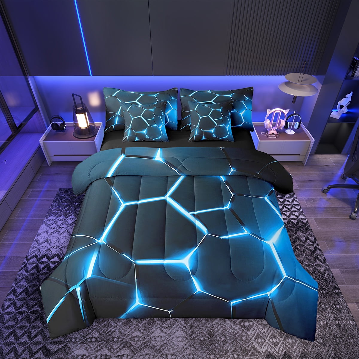 Erosebridal Honeycomb Bedding Sets Twin Size, Neon Geometric Comforter ...
