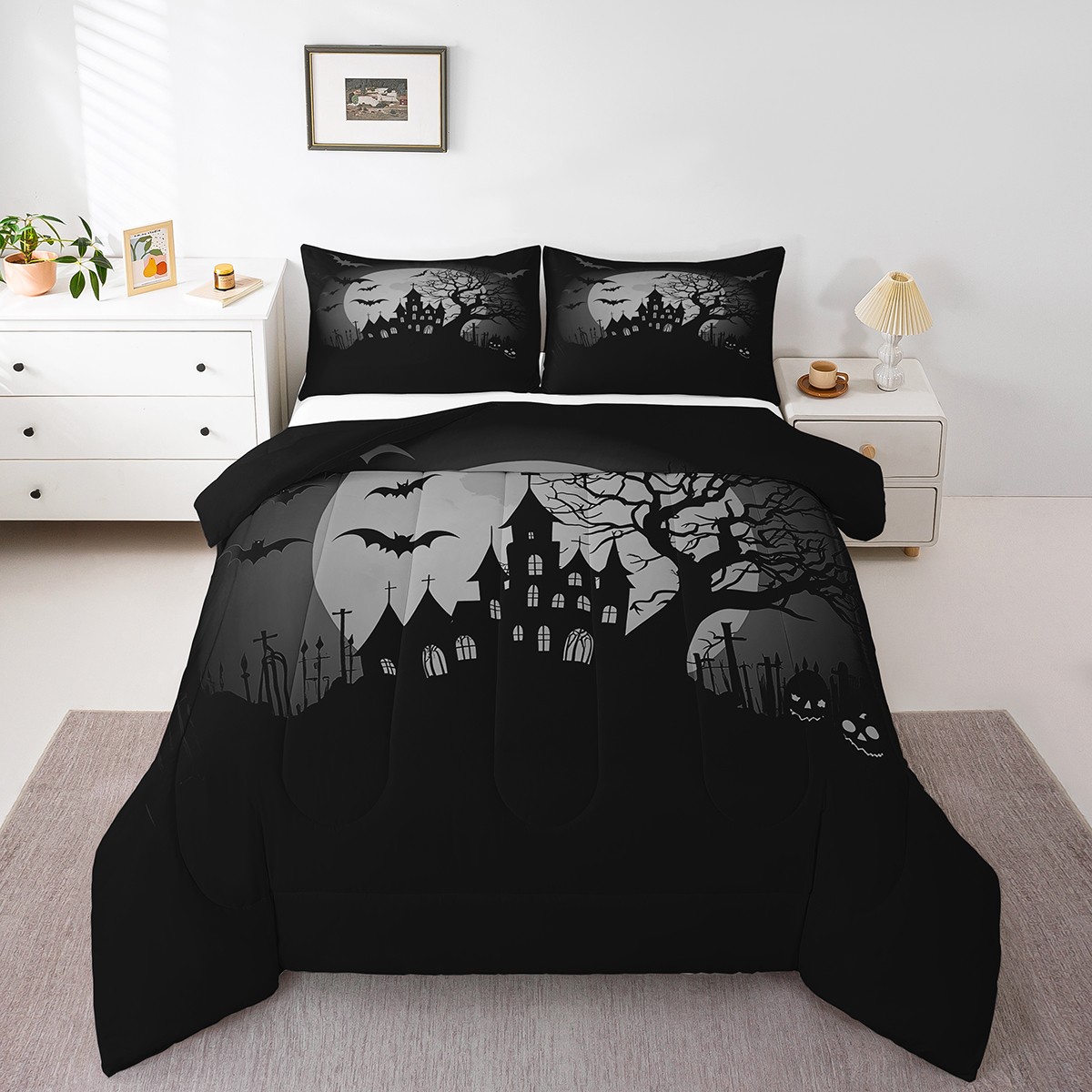 Erosebridal Horror Castle Bedding Full Comforter Set, Grey Moon ...