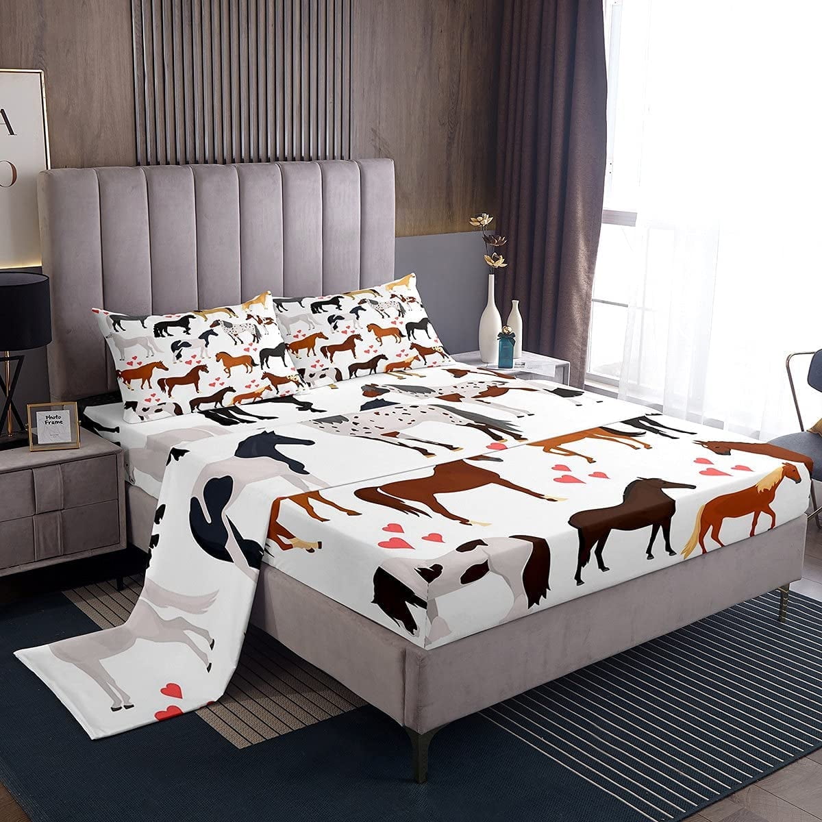 Erosebridal Horse Bed Sheets Full Size Farm Sheet Set Teens Cute Animal ...