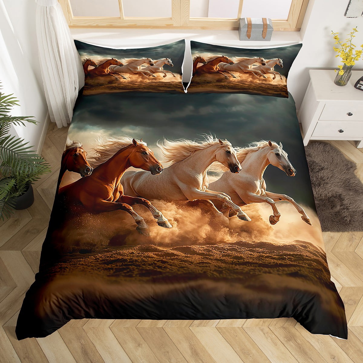 Erosebridal Horse Bedding Set Queen Size, Galloping Horse Duvet Cover ...