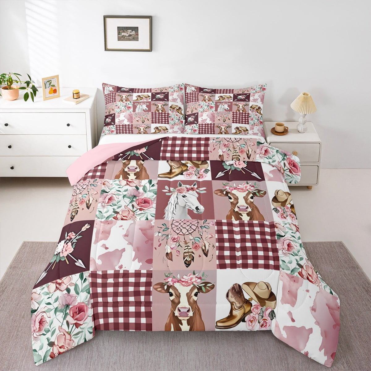 Erosebridal Horse Cow Comforter Sets Full Size,Farmhouse Farm Animal ...