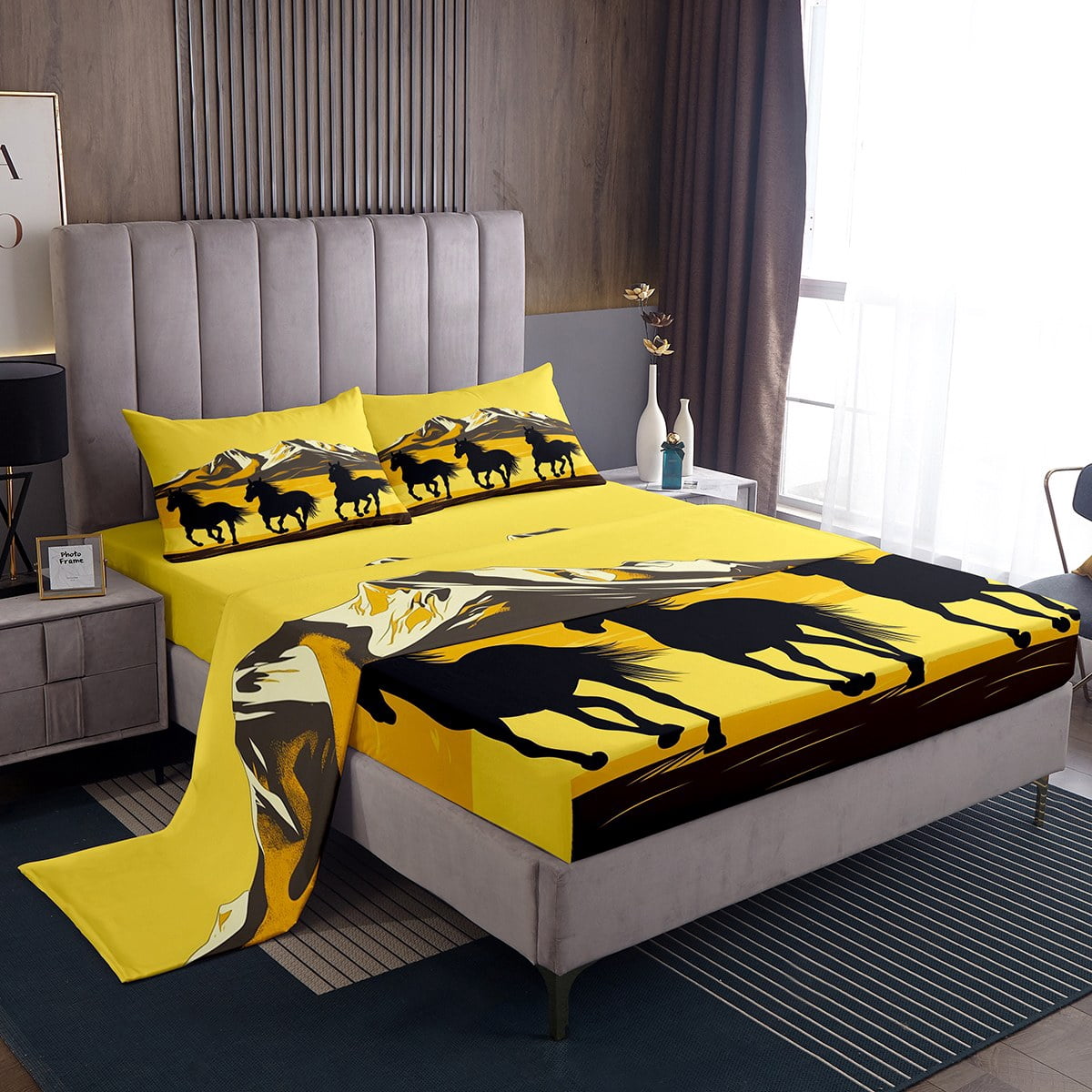 Erosebridal Horse Print King Sheet Sets, Yellow Bed Sheets King ...
