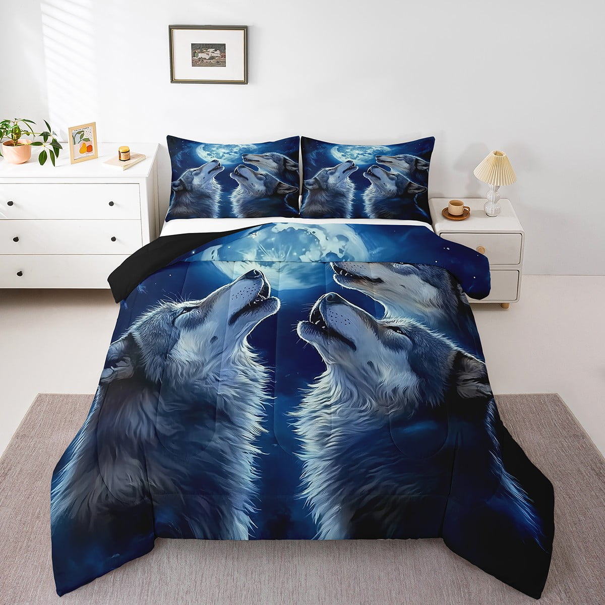 Erosebridal Howling Wolf Bedding King Comforter Set, Moon Print Down ...
