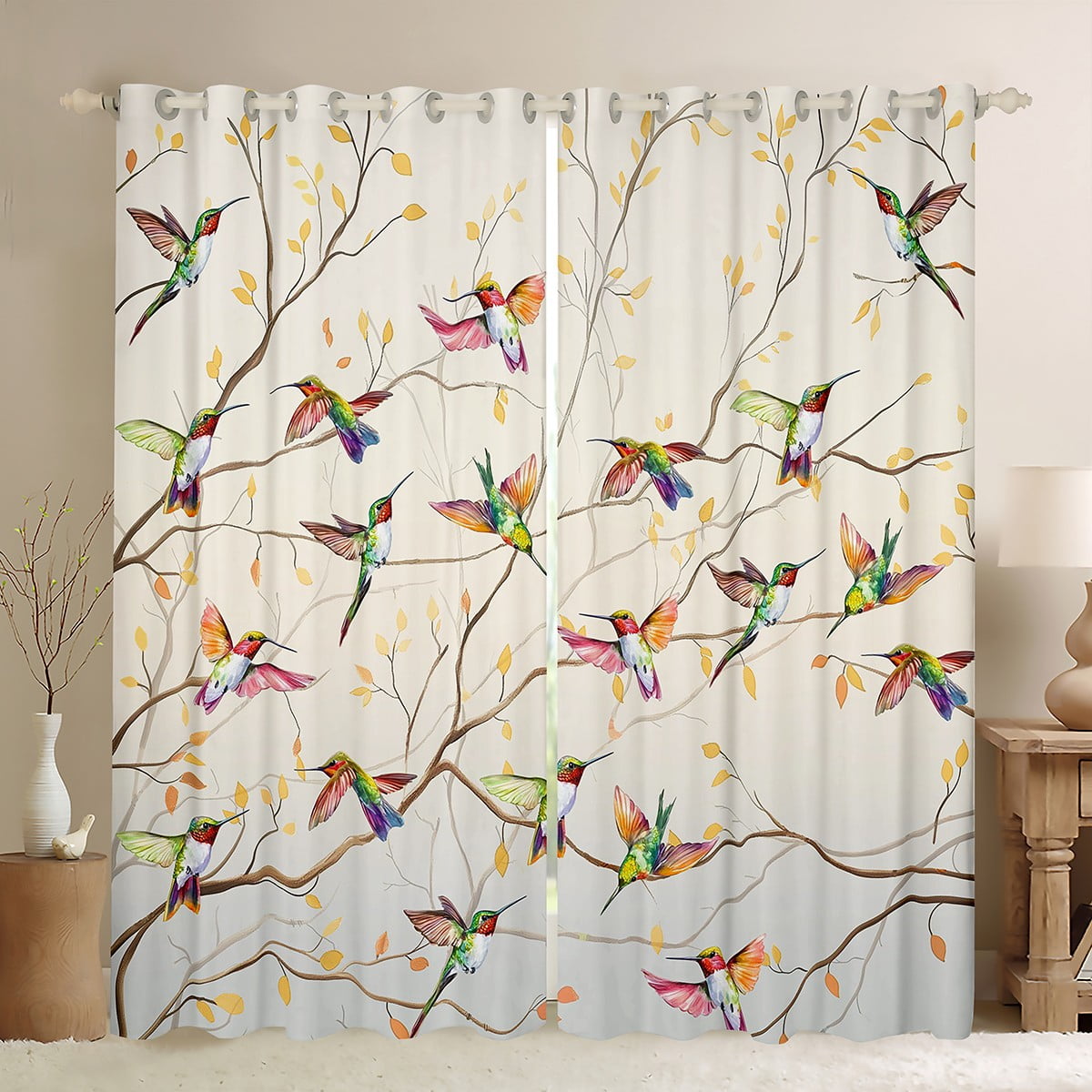 Erosebridal Hummingbird Curtains and Drapes (42x90), Botanical Leaves ...