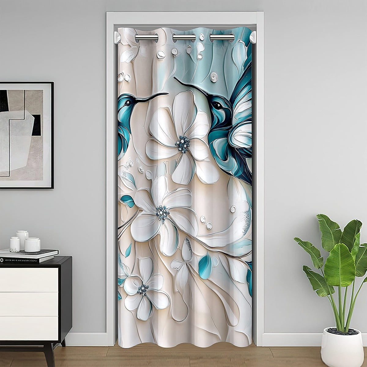 Erosebridal Hummingbird Door Curtain Panel 42x80,White Flower Room ...