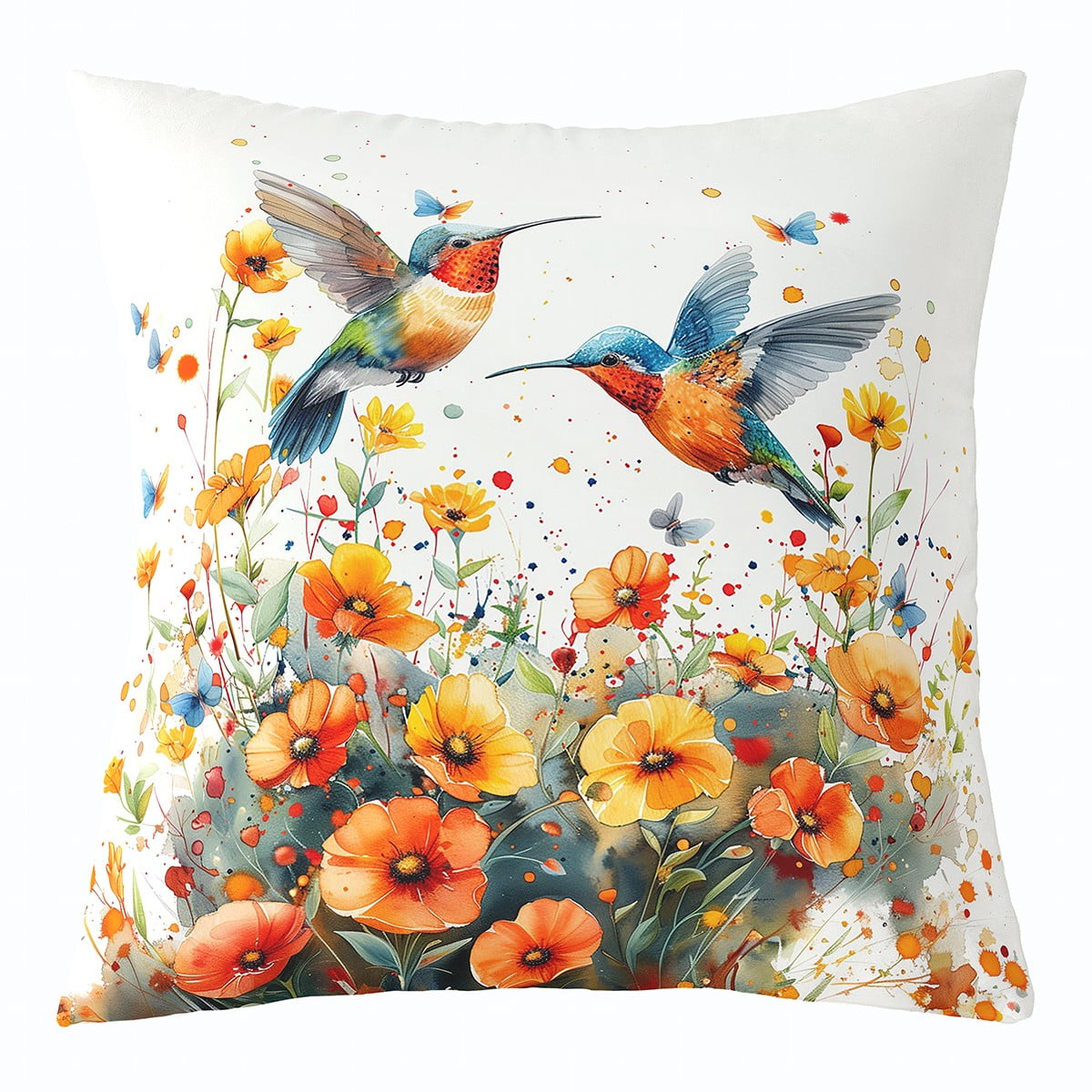 Erosebridal Hummingbird Pillow Cases, Orange Floral Cushion Covers ...