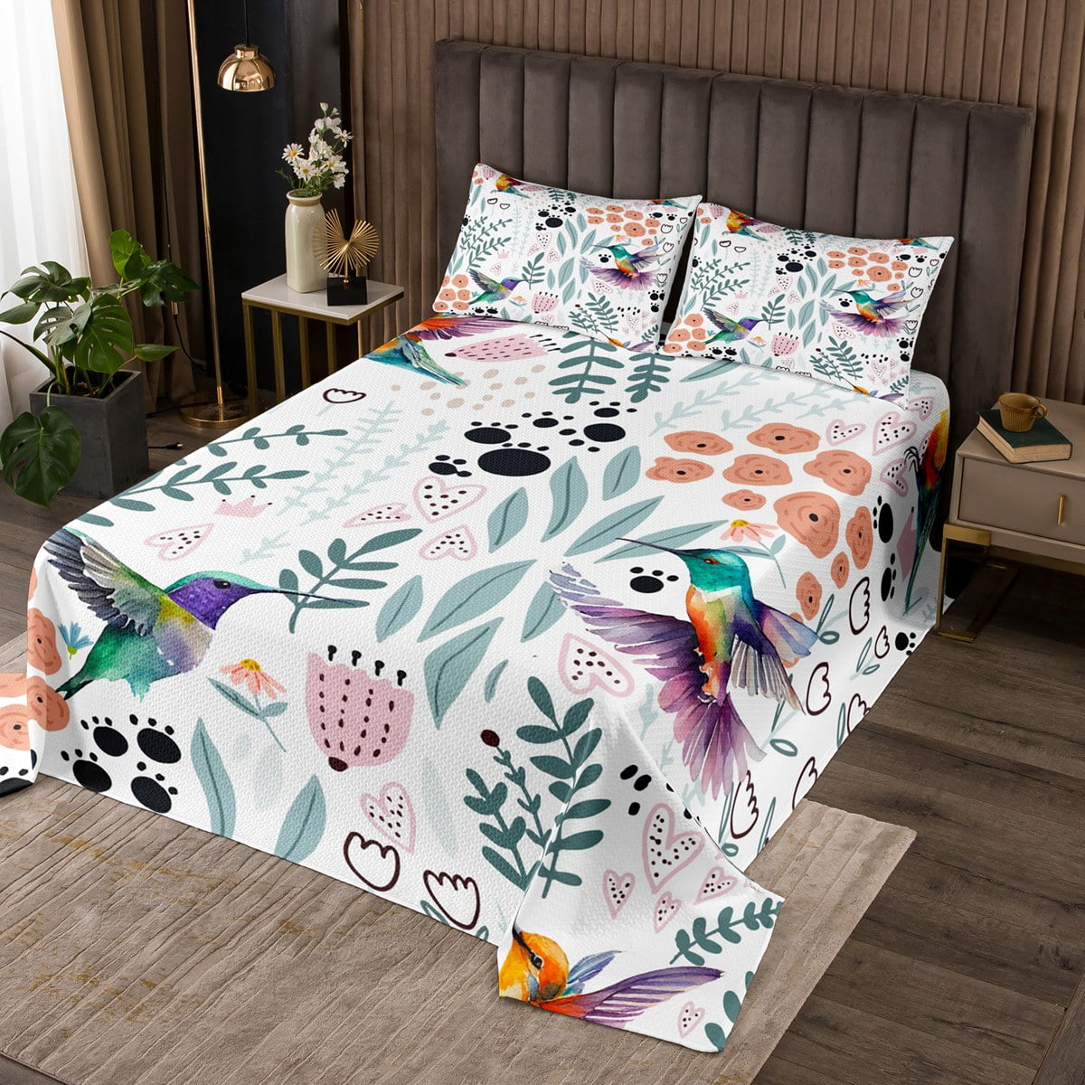 Erosebridal Hummingbird Quilt Set,Cartoon Hummingbird Bedspread Set ...