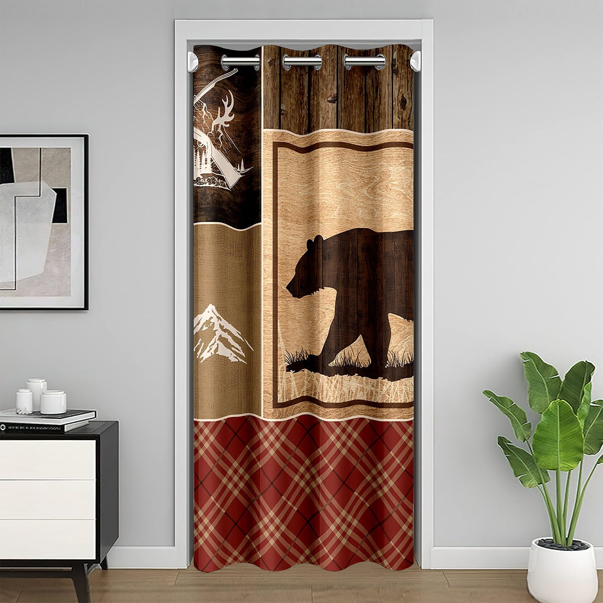 Erosebridal Hunting Bear Door Curtain Panel 42x84, Farmhouse Wildlife ...