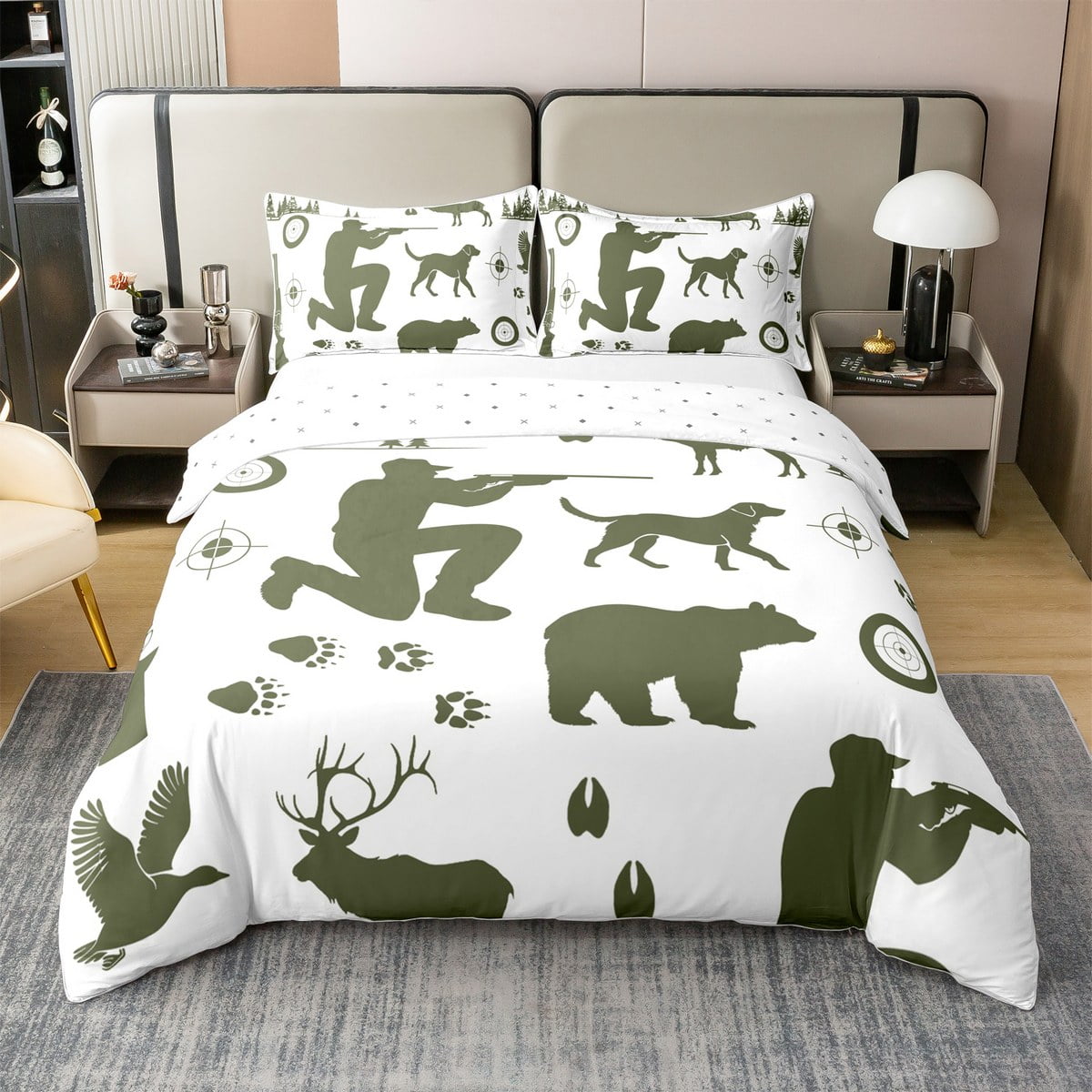 Erosebridal Hunting Bear Moose 100% Cotton Comforter Cover King, Rustic ...