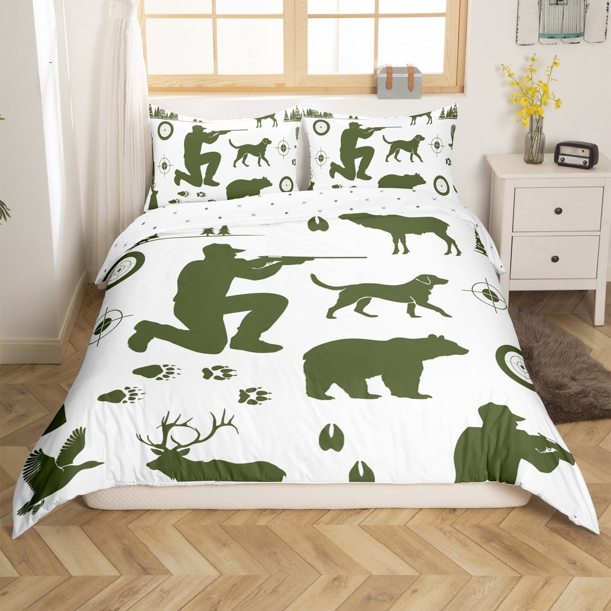 Erosebridal Hunting Bear Moose Comforter Cover Full, Rustic Farmhouse ...