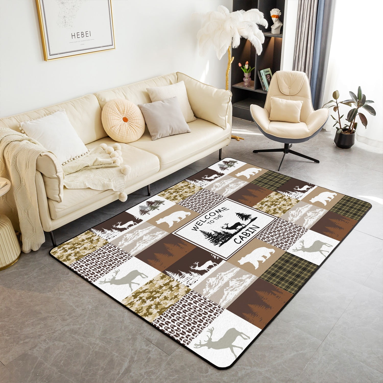 Erosebridal Hunting Deer Bear Area Rugs For Living Room 3x5,Vintage ...