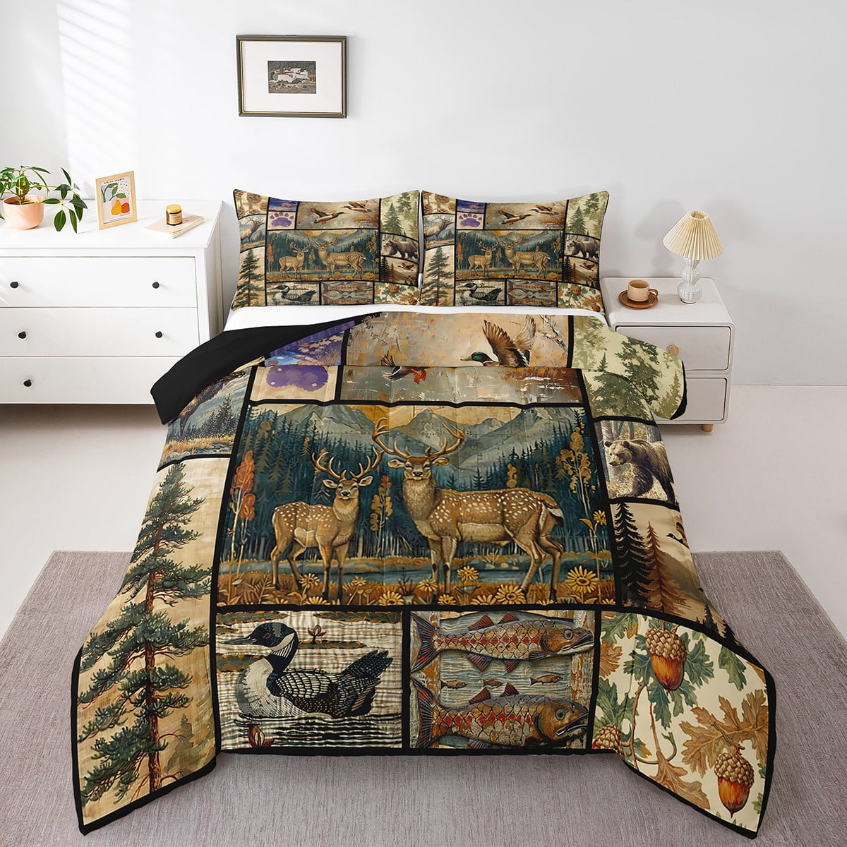 Erosebridal Hunting Deer Bear Comforter Sets Twin Size, Rustic Mallard ...