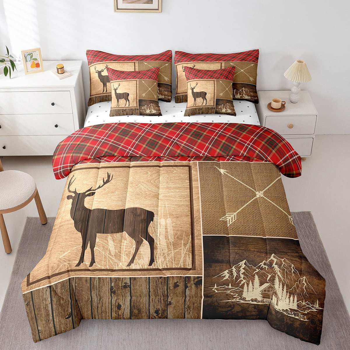 Erosebridal Hunting Deer Bedding Sets Queen Size, Brown Patchwork Comforter Sets with Sheets ...