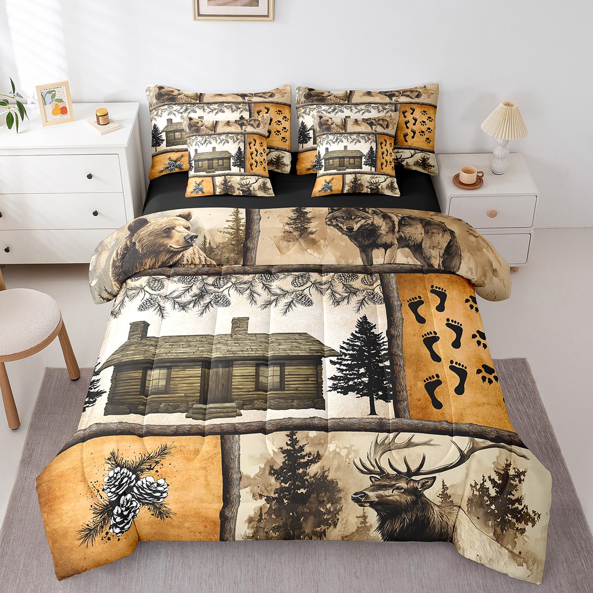 Erosebridal Hunting Deer Elk Bed in a Bag Queen Size, Vintage Farmhouse ...