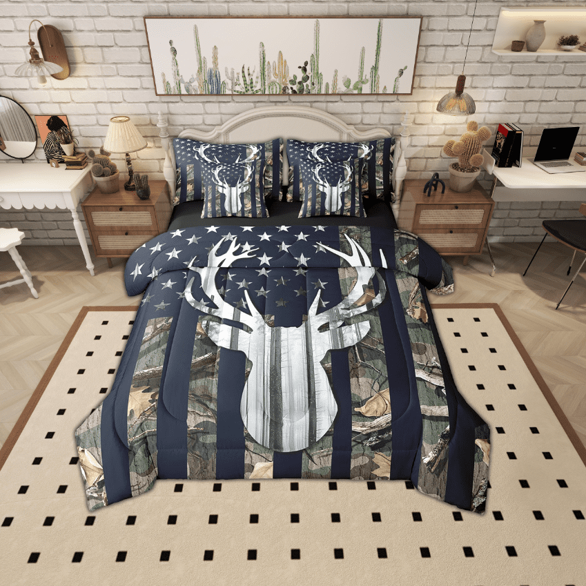 Erosebridal Hunting Deer Elk Bedding Sets King Size, Green Camouflage ...