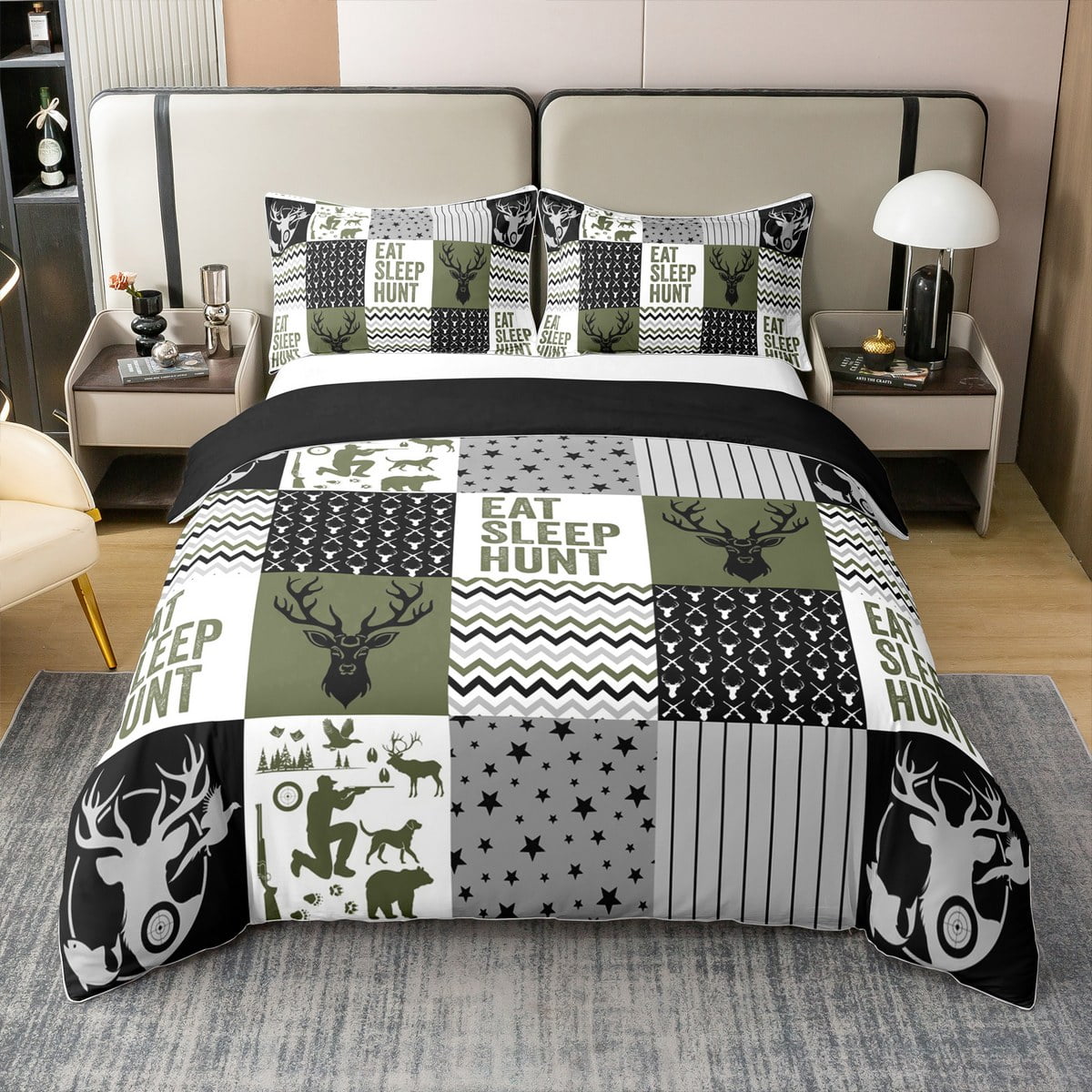 Erosebridal Hunting Deer Elk Moose 100% Cotton Duvet Cover Full Size, Vintage Farmhouse Lodge ...