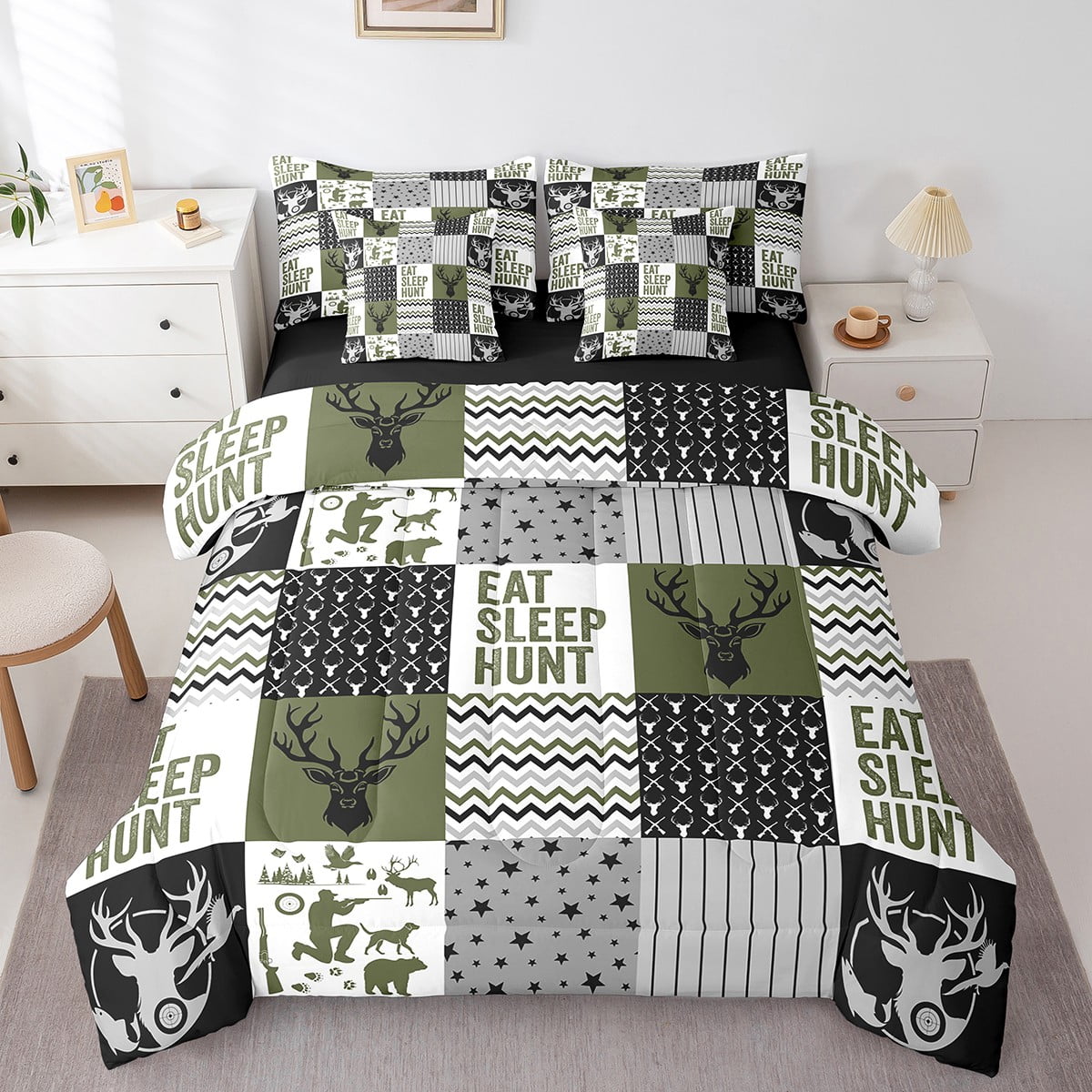 Erosebridal Hunting Deer Elk Moose Bedding Full Size, Vintage Farmhouse ...