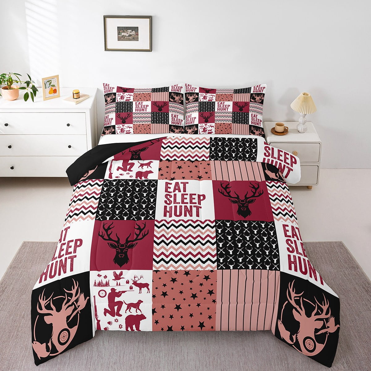 Erosebridal Hunting Deer Elk Moose Comforter Sets King Size, Rustic ...