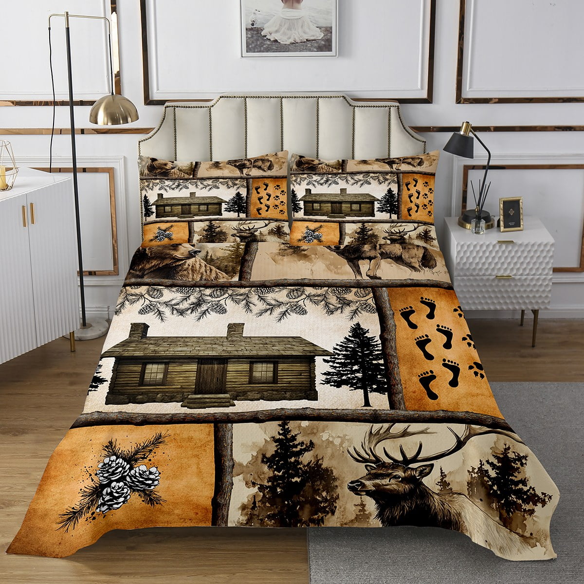 Erosebridal Hunting Deer Elk Quilt Sets for King Size Bed, Vintage ...