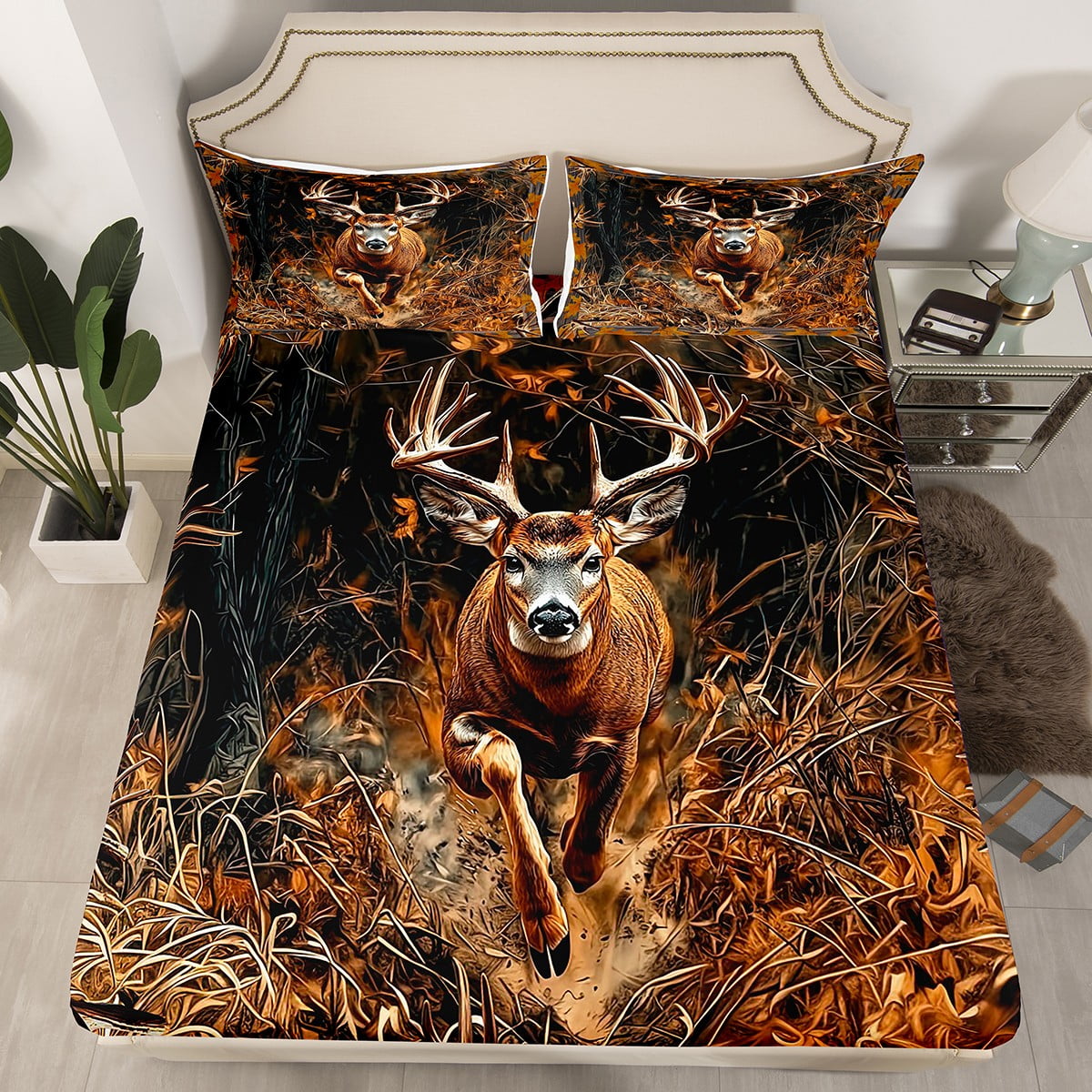 Erosebridal Hunting Deer Full Fitted Sheet Deer And Branches Bedding ...