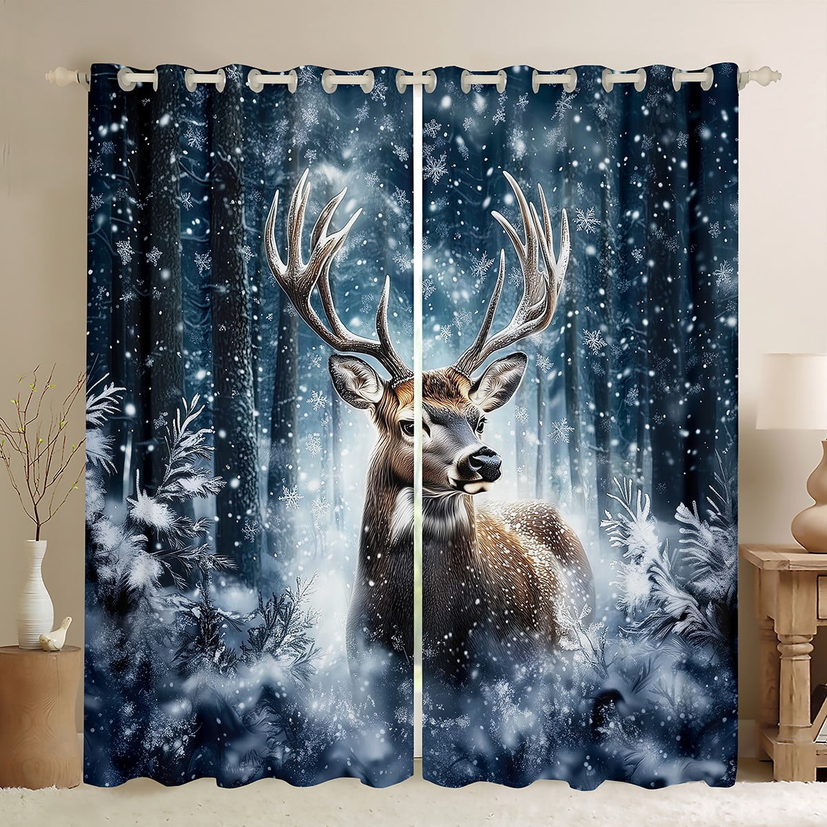 Erosebridal Hunting Deer Moose Curtains for Living Room, Jungle Animal ...