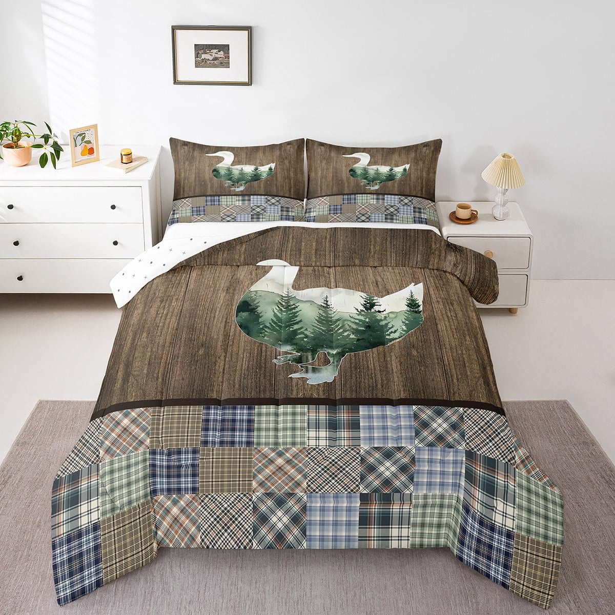 Erosebridal Hunting Duck Comforter Sets Queen Size,Rustic Farmhouse ...